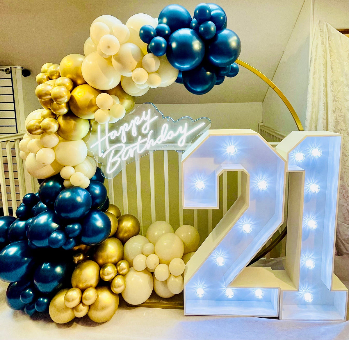 Birthday Organic Circle Balloon Arch - Blue & Gold | Cheltenham’s #1 ...